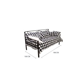 Sofá Cama Day Bed Capri Negro + Coordinado Escocés Blanco/Negro